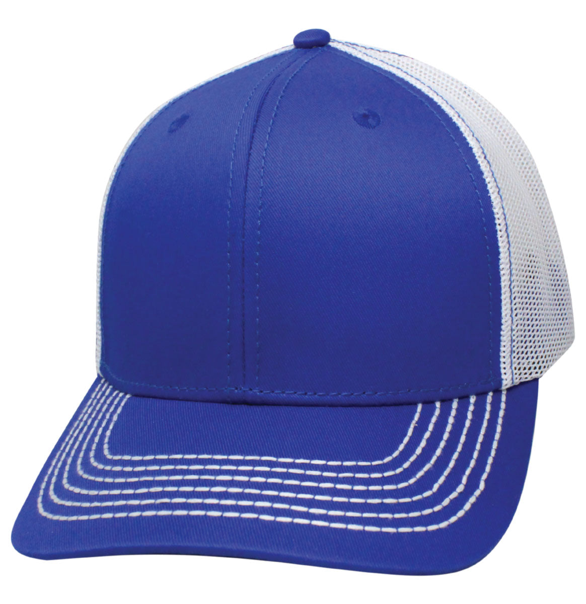 65RCM Cotton Front Mesh Back Blank Cap - Royal / White – Capsmith Inc