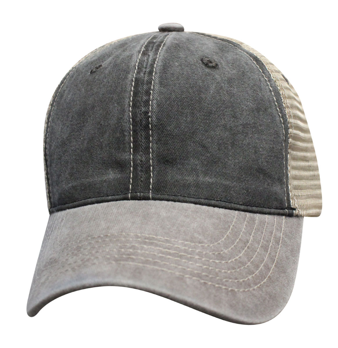 82LPD Relaxed Pigment Dyed Mesh Back Blank Cap - Charcoal / Gray / Kha ...
