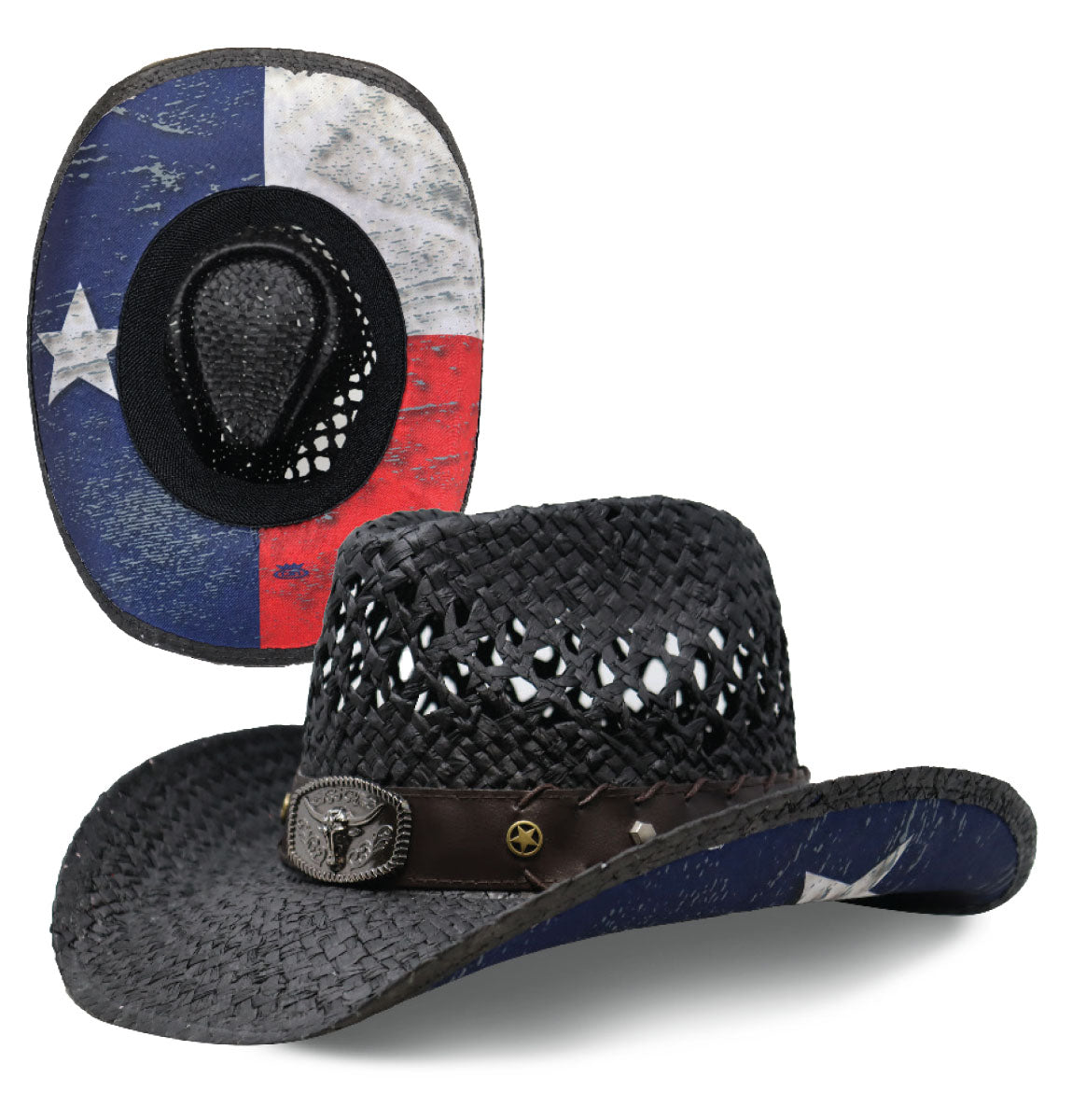 Cowboy Sublimation Straw: Texas Flag with Cowskull Black – Capsmith Inc